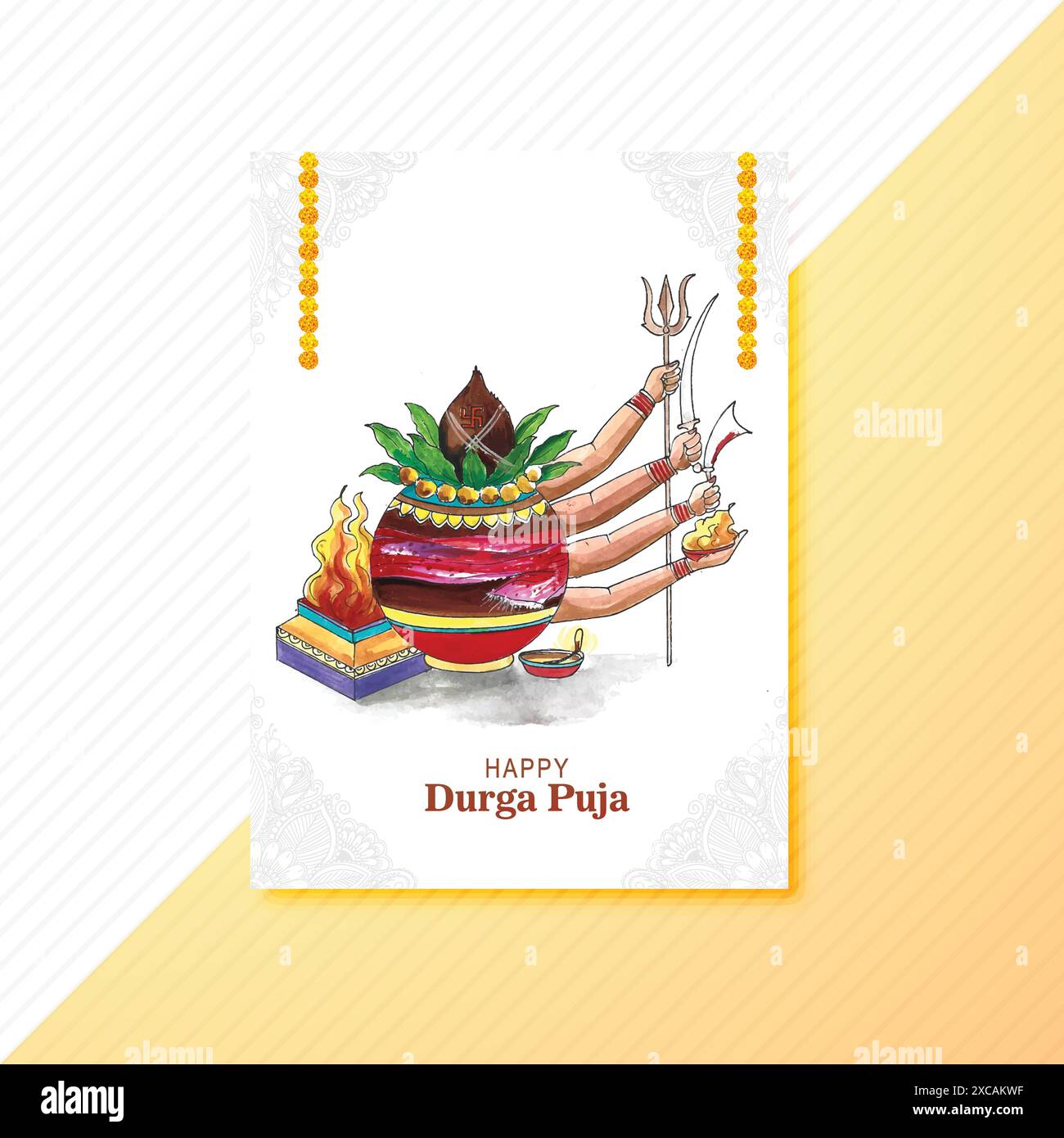 Happy durga puja religious indian festival traditional brochure card ...