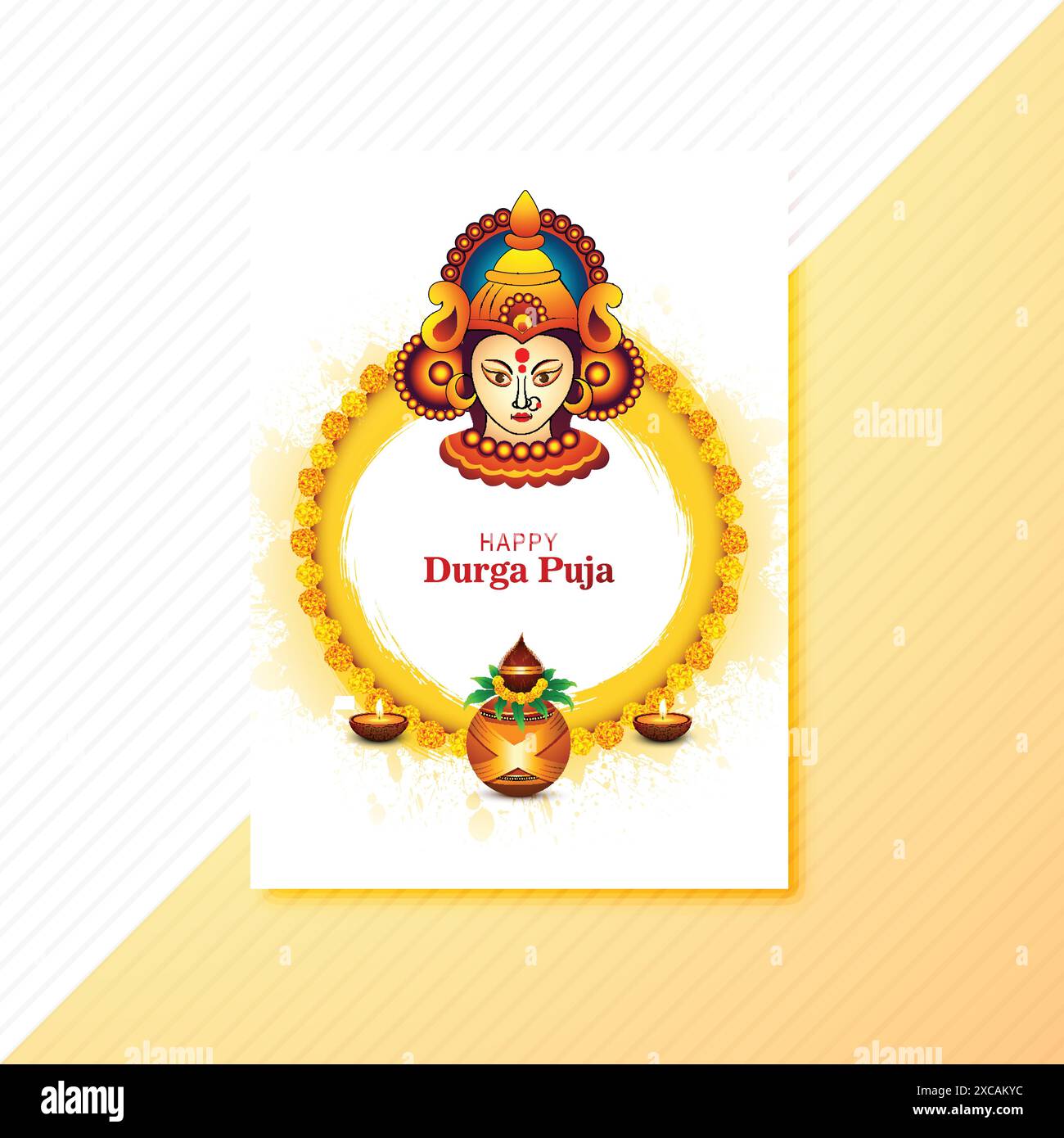 Happy durga puja religious indian festival traditional brochure card ...