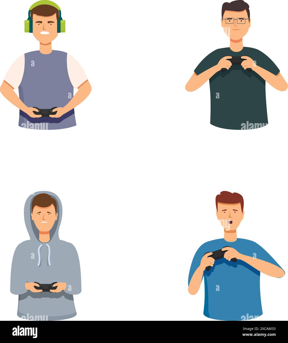 Set of illustrations featuring different people holding game ...