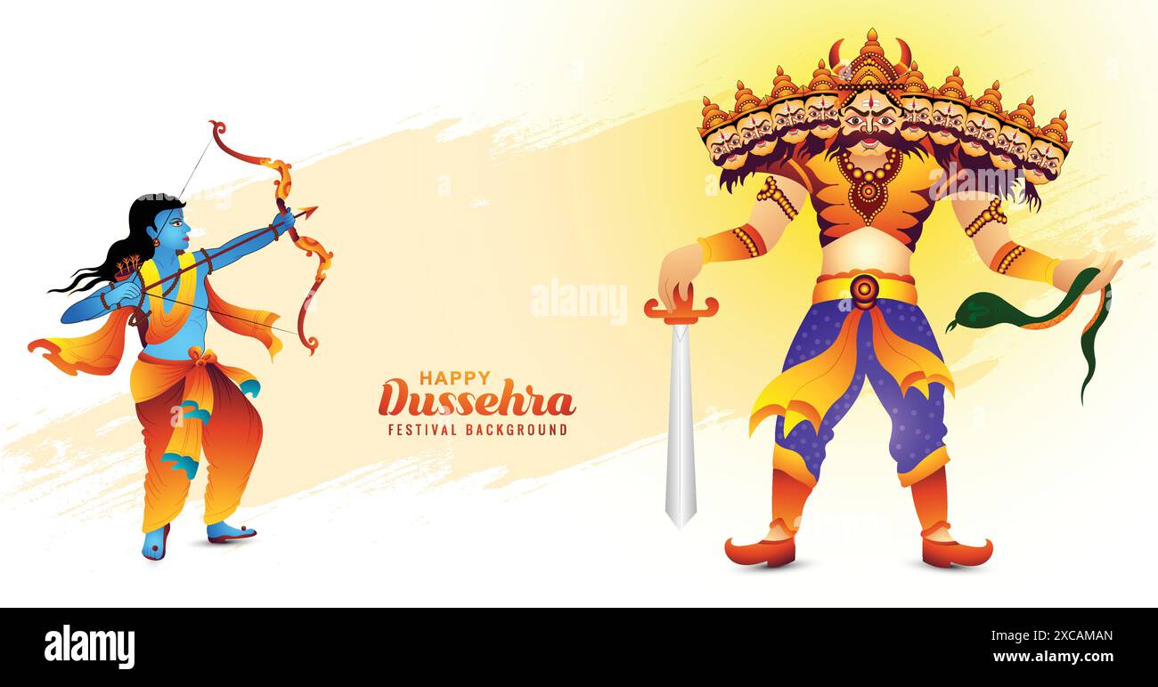 Illustration of lord rama killing ravana with ten heads in happy ...