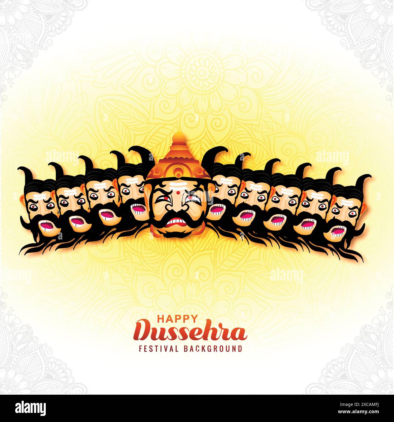 Happy dussehra celebration angry ravan with ten heads card background ...