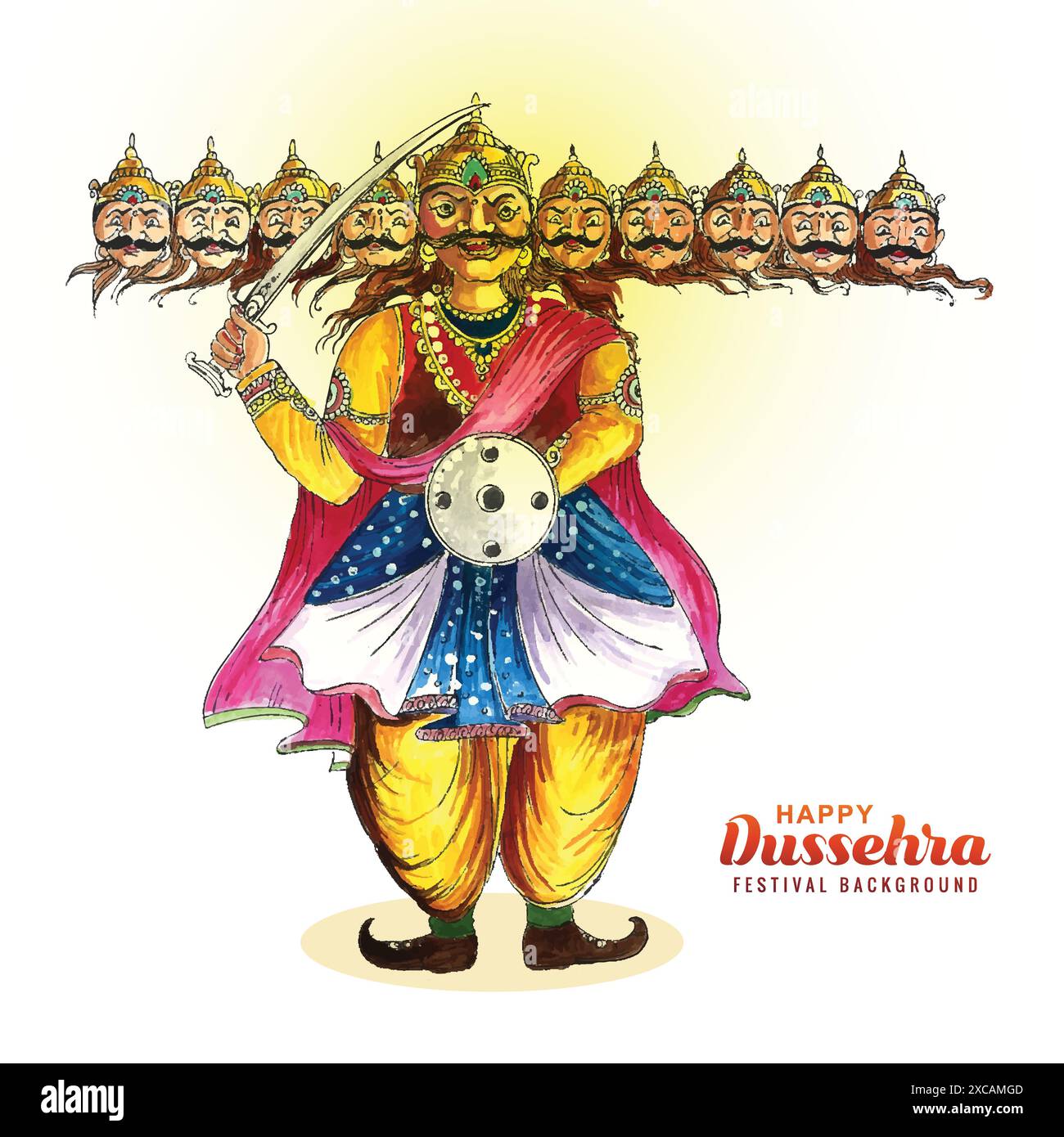 Happy dussehra celebration ravan with watercolor design Stock Vector ...