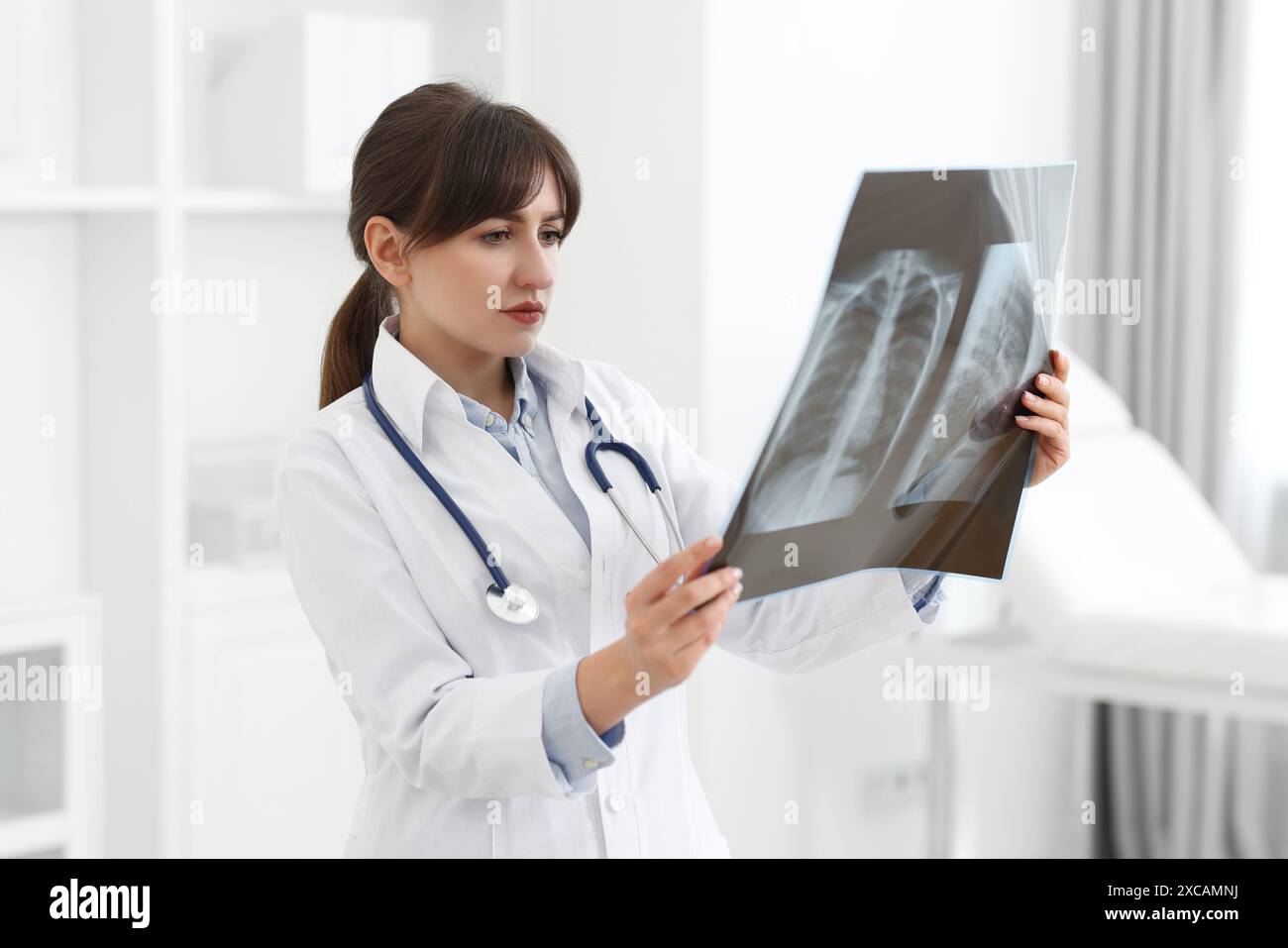 Lung disease. Doctor examining chest x-ray in clinic Stock Photo - Alamy