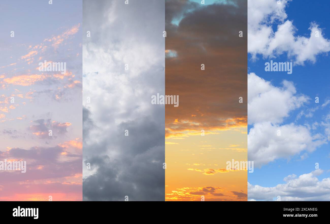 Different weather conditions due to season changing. Collage with ...