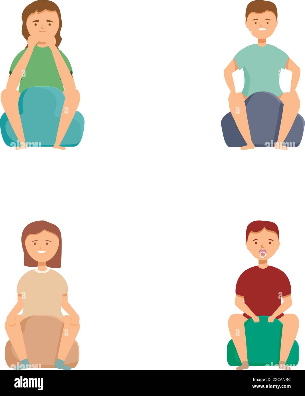 Cartoon illustration of four children in different sitting positions ...