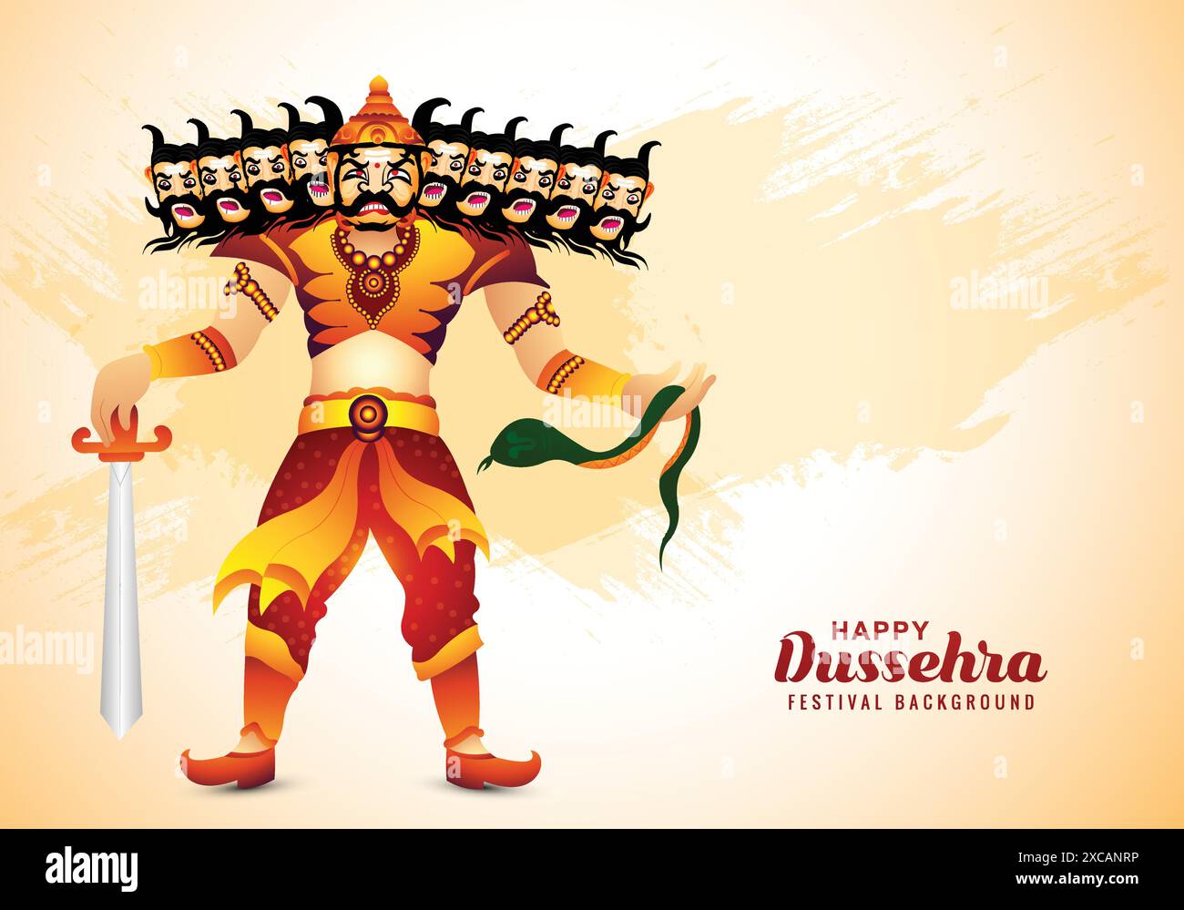 Happy dussehra celebration angry ravan with ten heads and bow card ...
