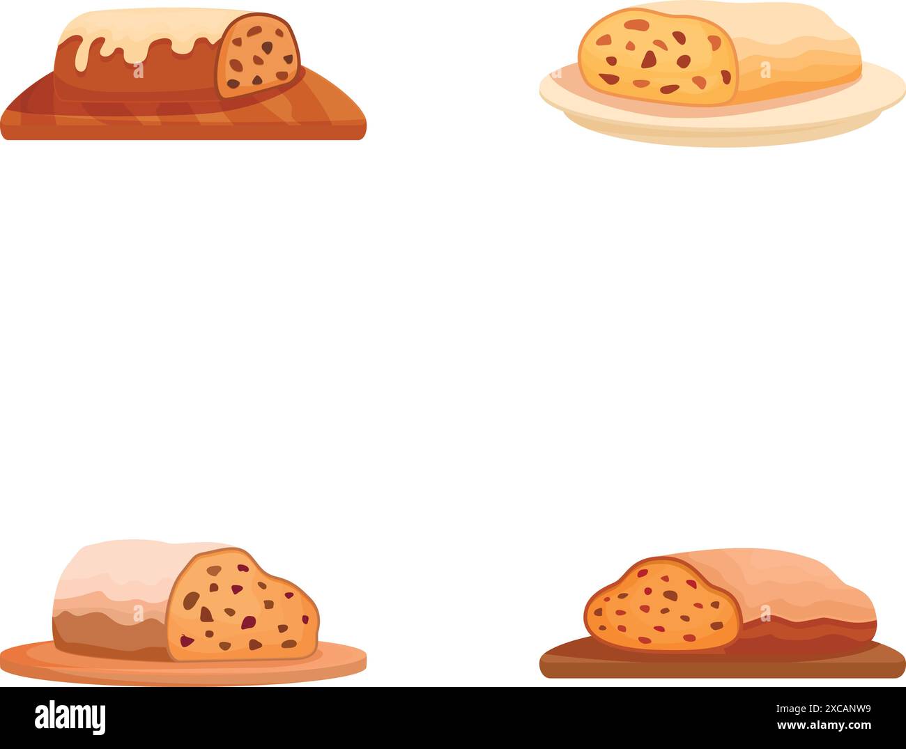 Collection of four cartoonstyle bread loaf illustrations on a white ...