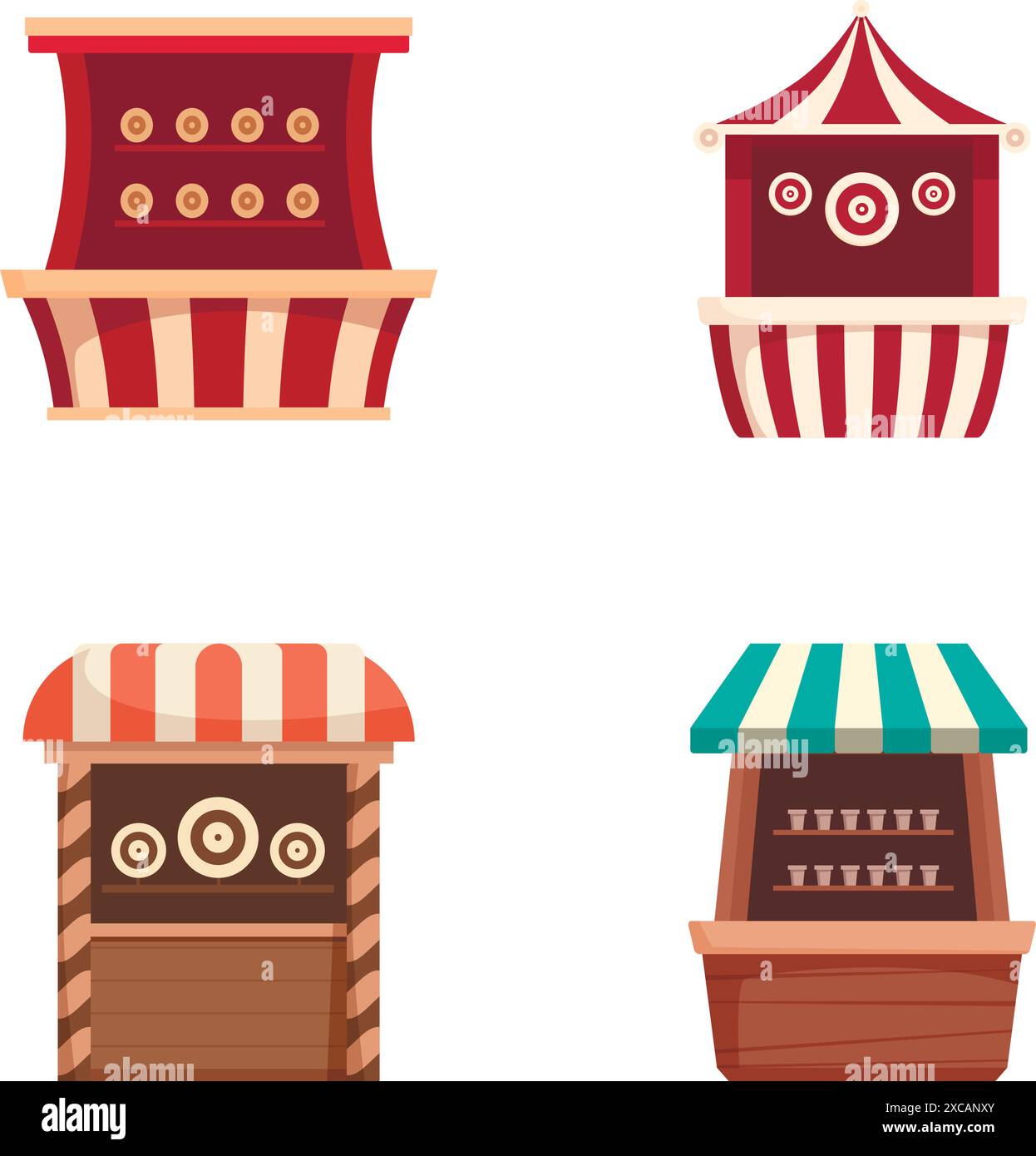 Four stylized vector illustrations of charming, small market stalls ...