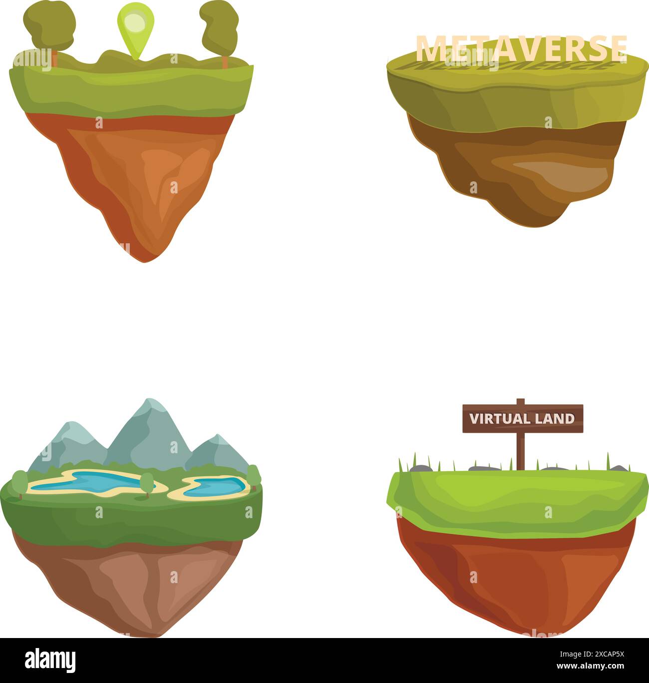 Fantasy 3d floating islands concept illustrations for futuristic ...