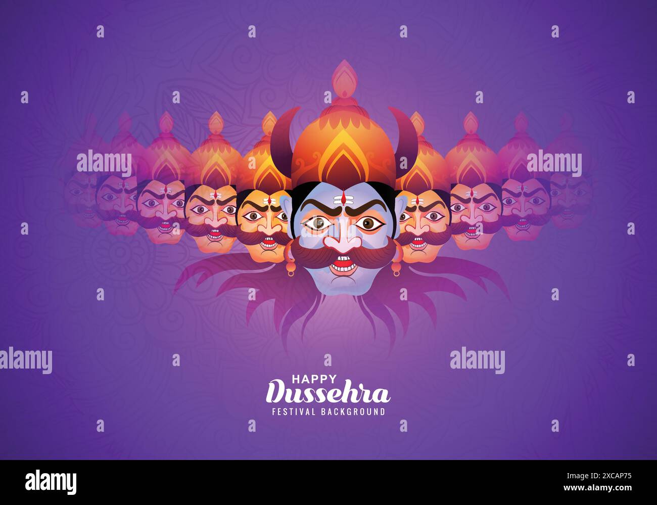 Happy dussehra celebration angry ravan with ten heads and bow card ...