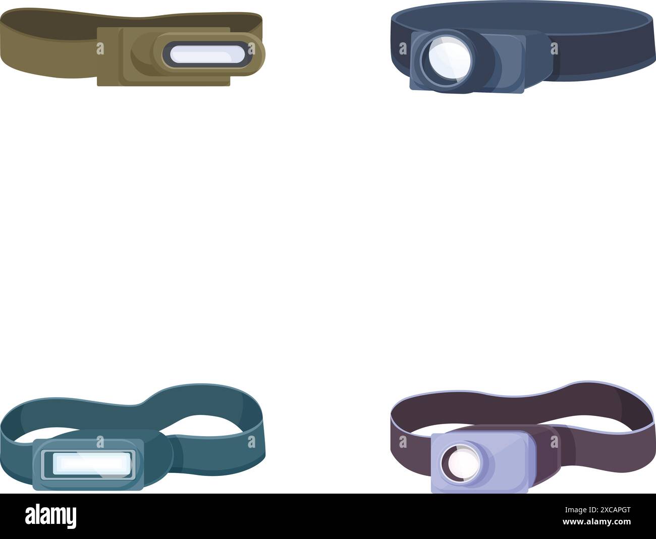 Collection of headlamp illustrations for camping and outdoor activities ...