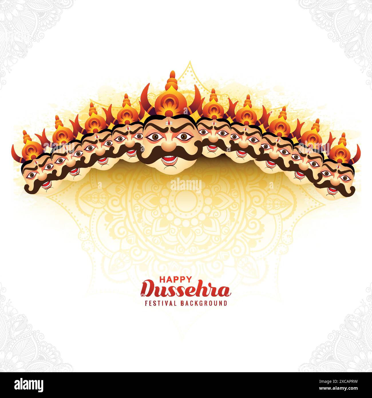 Happy dussehra celebration angry ravan with ten heads and bow card ...