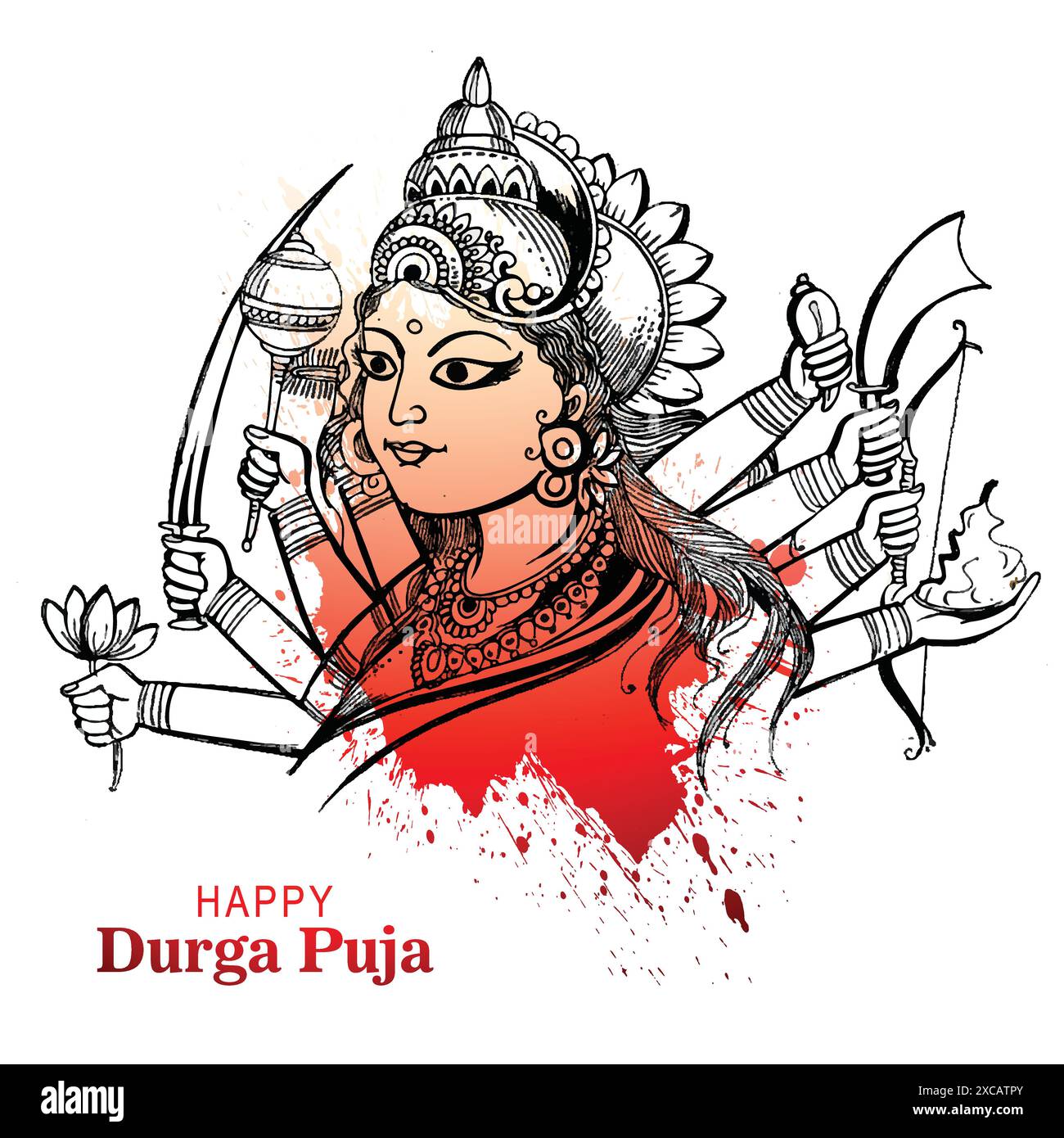 Indian god durga in happy durga puja subh navratri card design Stock ...