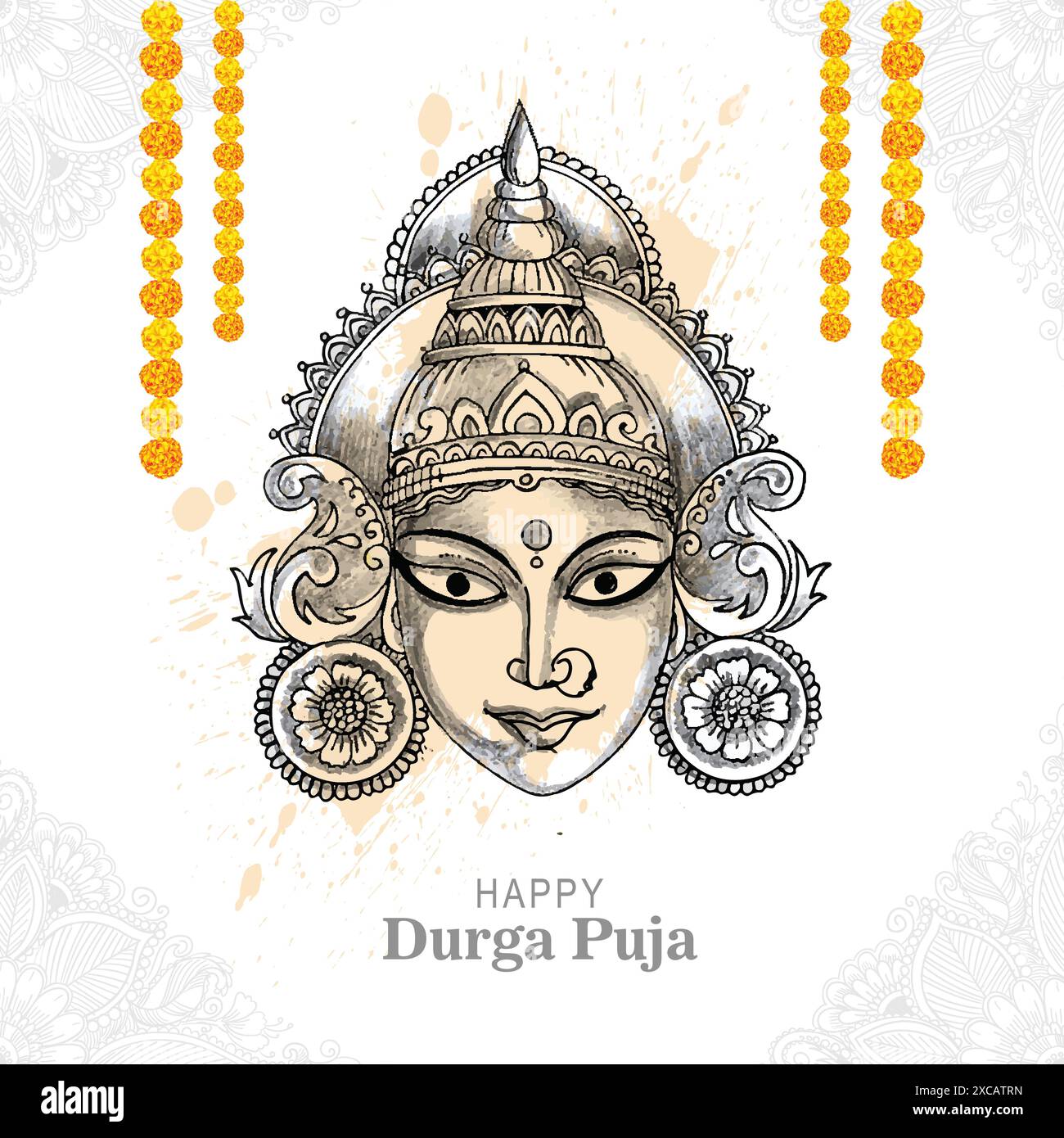 Hand draw happy durga puja festival indian holiday sketch background ...