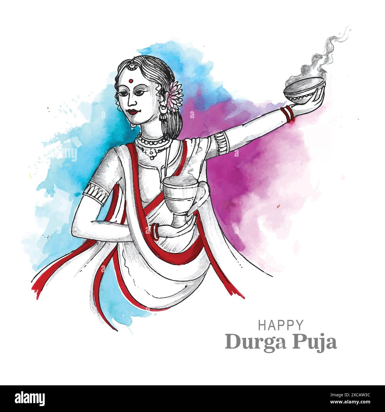 Beautiful indian bengali woman is dancing and holding dhunuchi in both ...