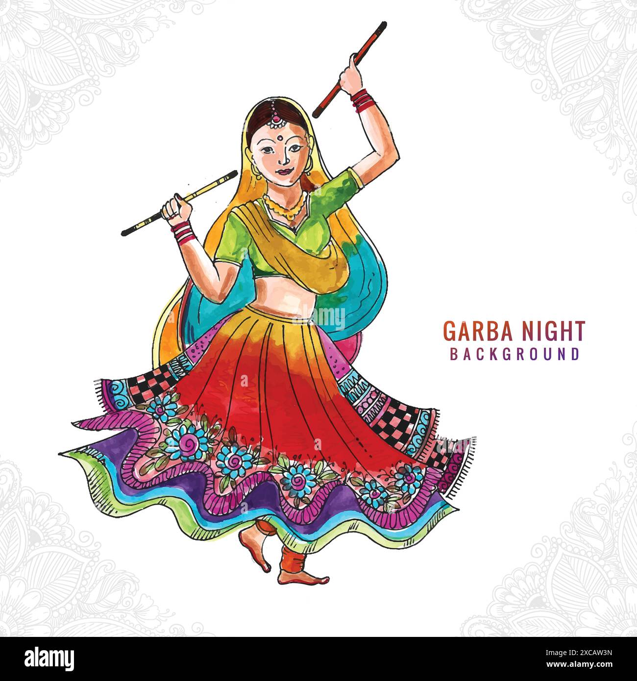 Beautiful woman playing dandiya in disco garba night background Stock ...