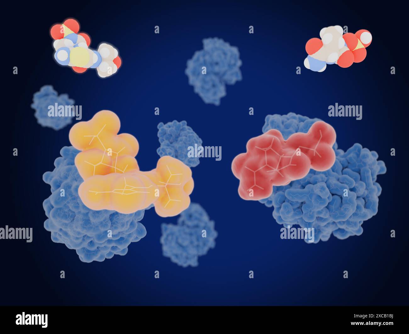 Illustration showing the antibiotic aztreonam (orange) and the drug ...