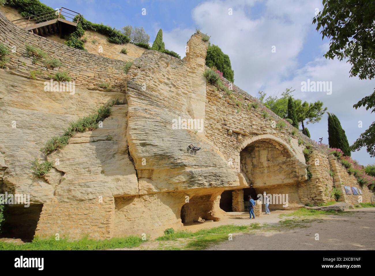 Grotto with cave and geological stone wall, rock face, rocks, mountain ...