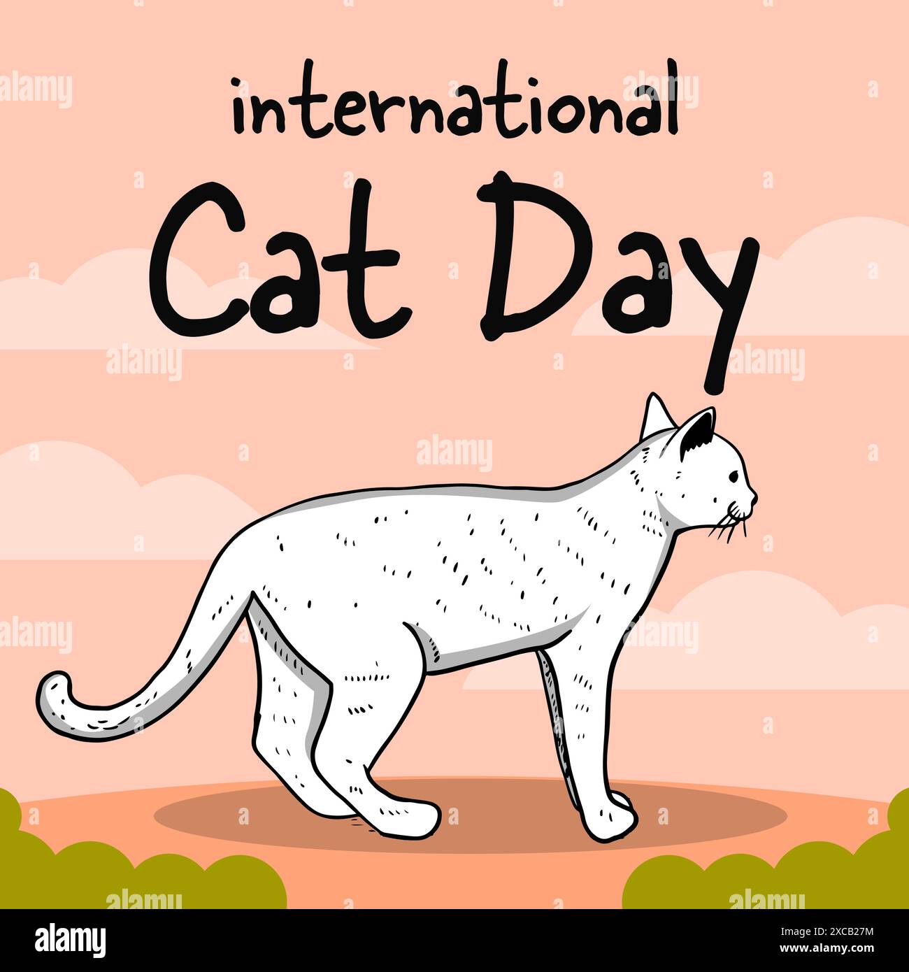 international cat day in hand drawn illustration style Stock Vector ...