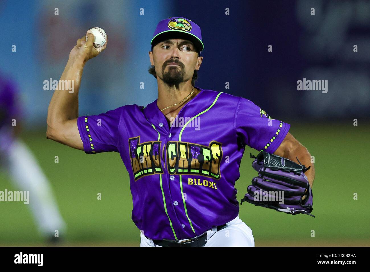 Biloxi, Mississippi, USA. 15th June, 2024. Biloxi pitcher Kaleb Bowman ...