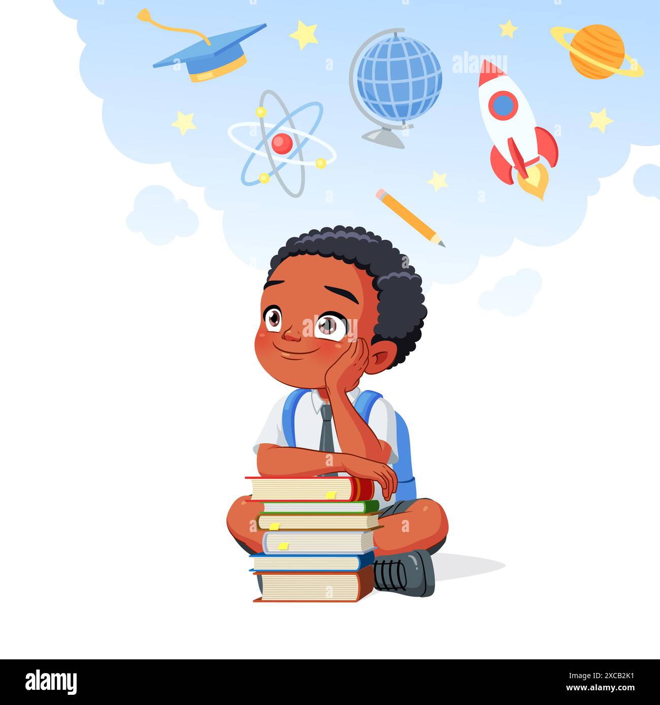 African American school boy dreaming of a career in science. Cartoon ...