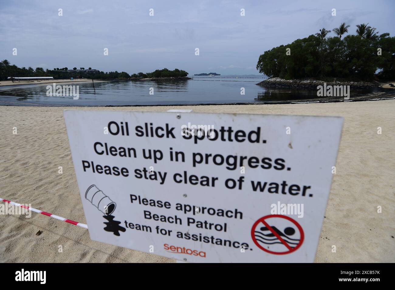 A general view of oil spill along Sentosa's Tanjong Beach area in ...