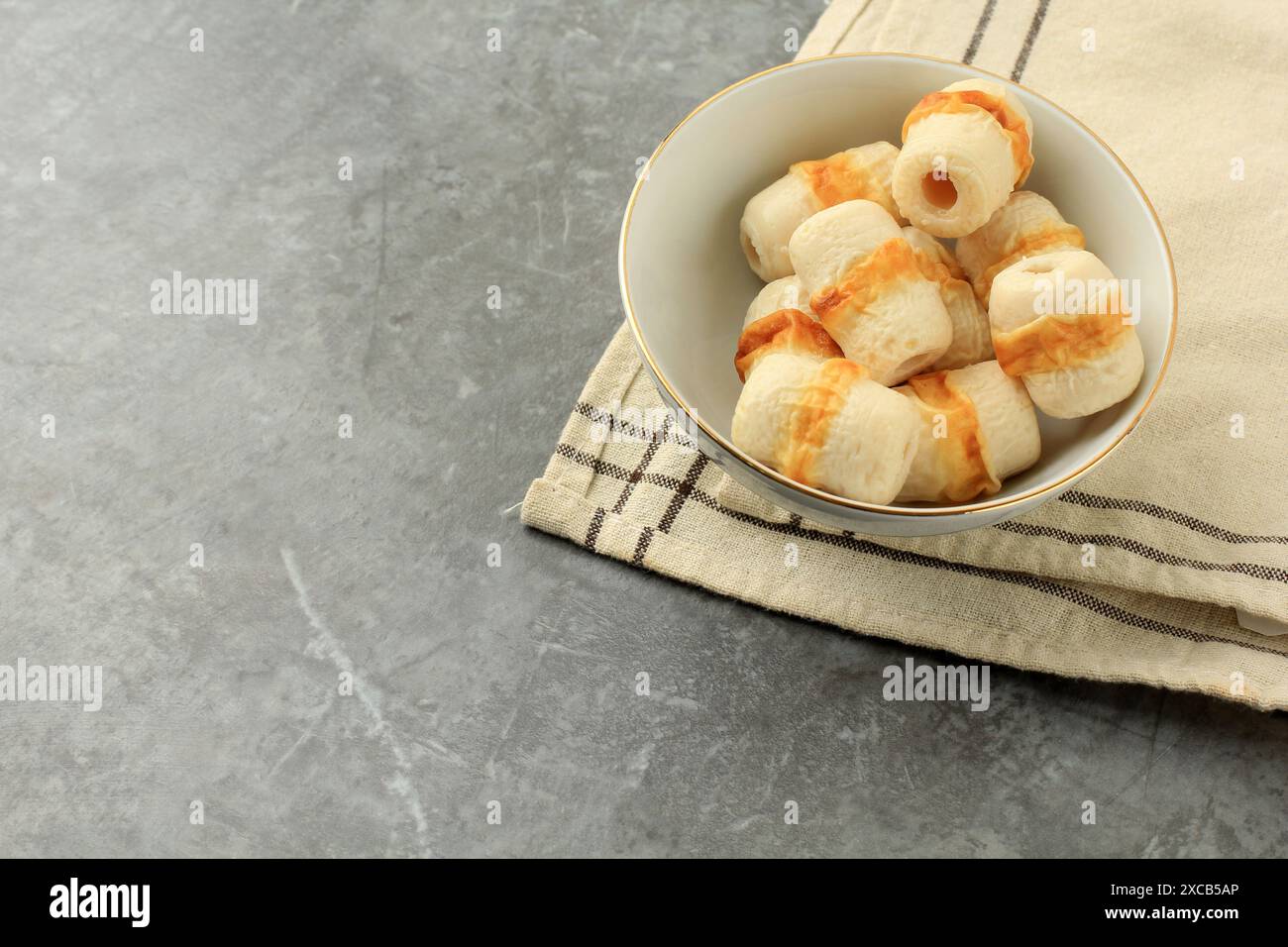 Mini Chikuwa on White Bowl, Japanese Fish Balls Stock Photo - Alamy