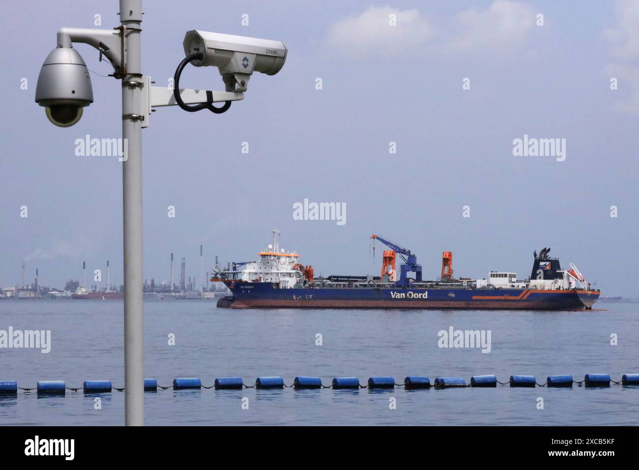 Netherlands-flagged dredger Vox Maxima is seen anchored off the coast ...