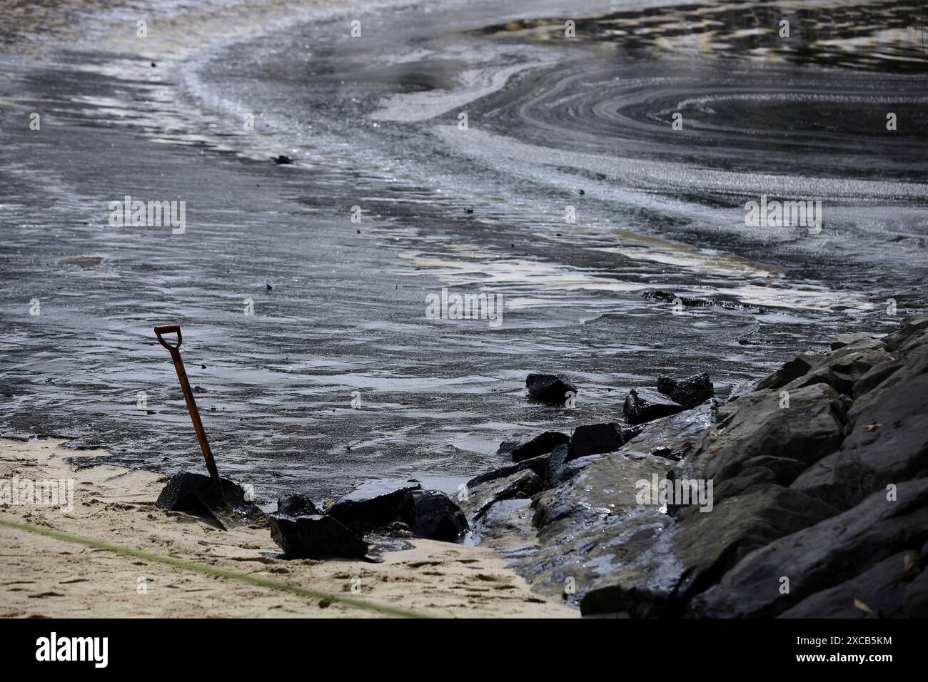 A general view of oil spill along Sentosa's Tanjong Beach area in ...