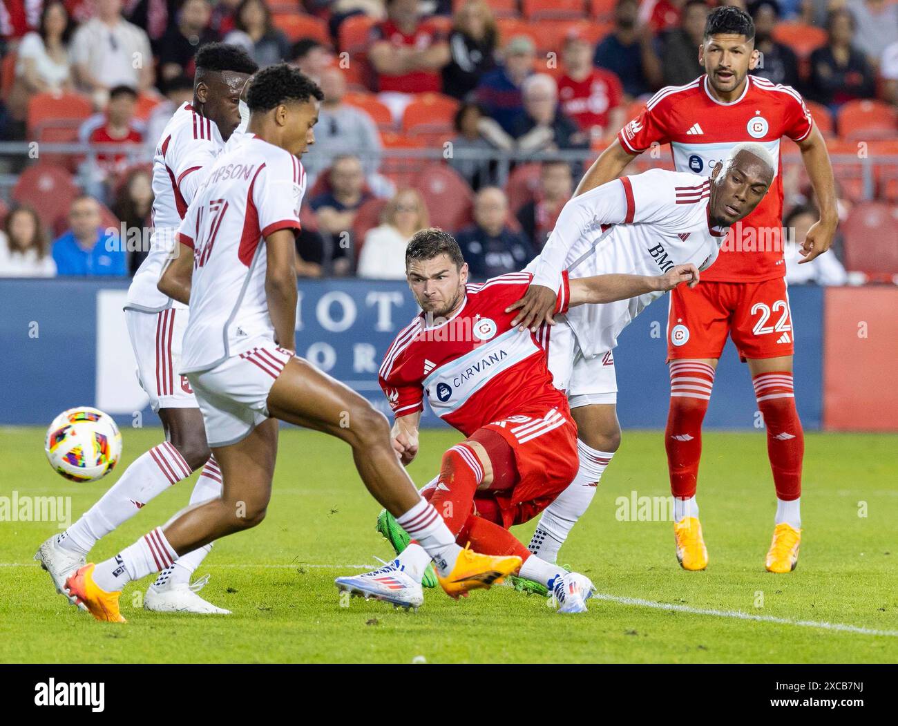 Toronto, Canada. 15th June, 2024. Hugo Cuypers (C) of Chicago Fire FC ...