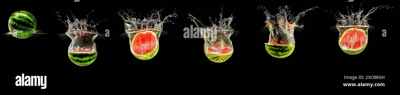Fresh melon falling in water with splash on black background Stock ...