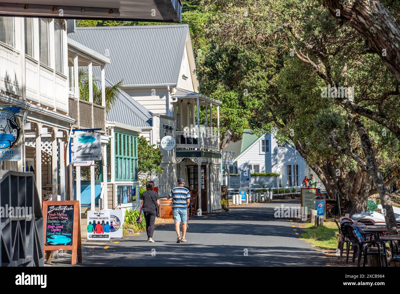 Looking south along the tree lined waterfront of the historic village ...