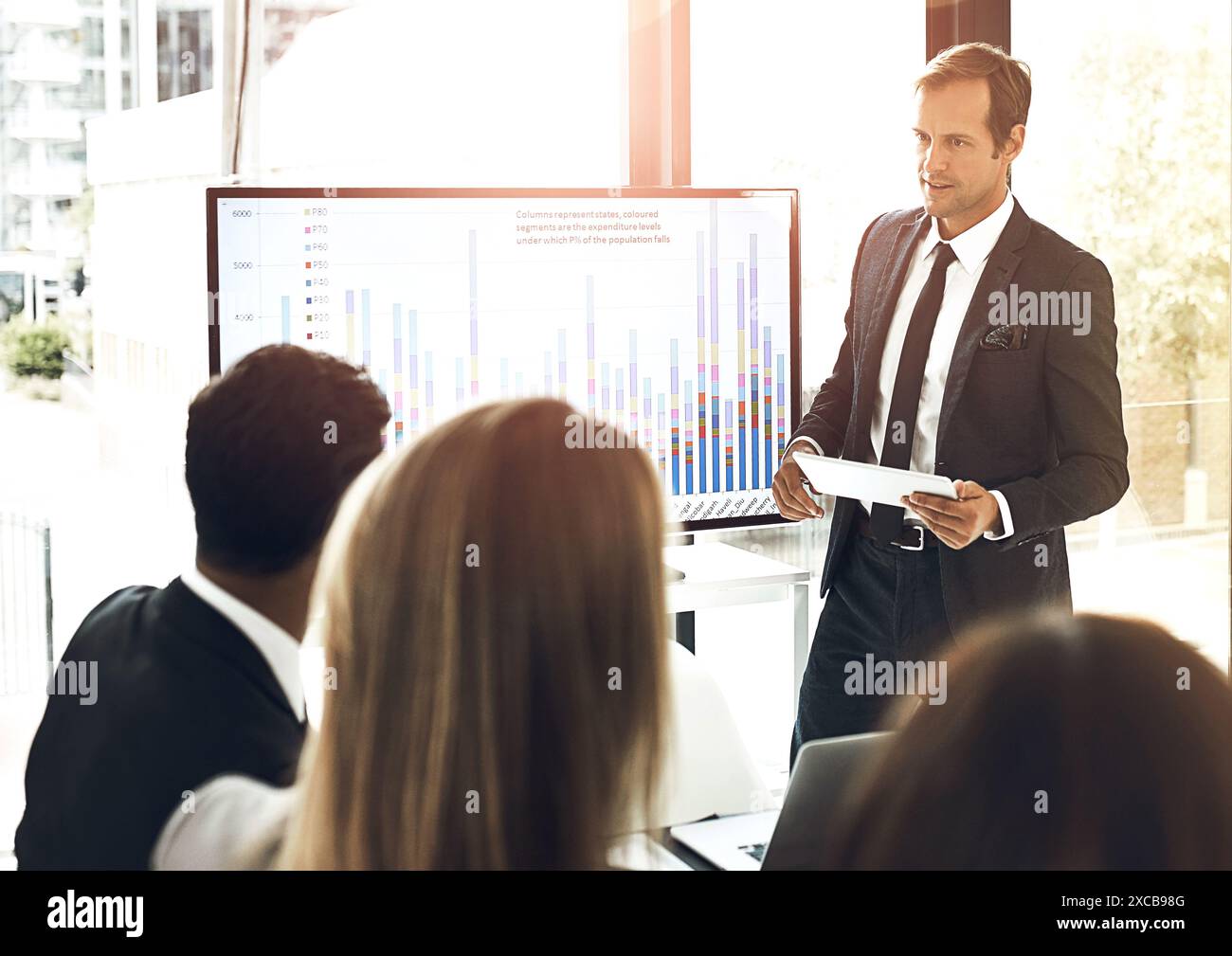 Meeting, presentation and business people in office with planning ...