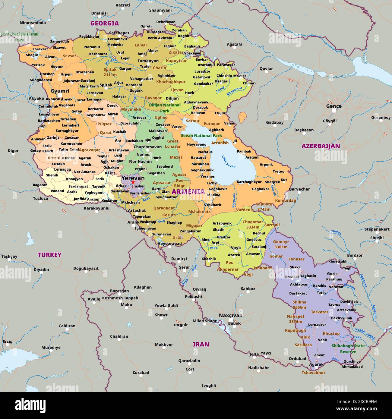 Detailed political map of Armenia Stock Vector Image & Art - Alamy