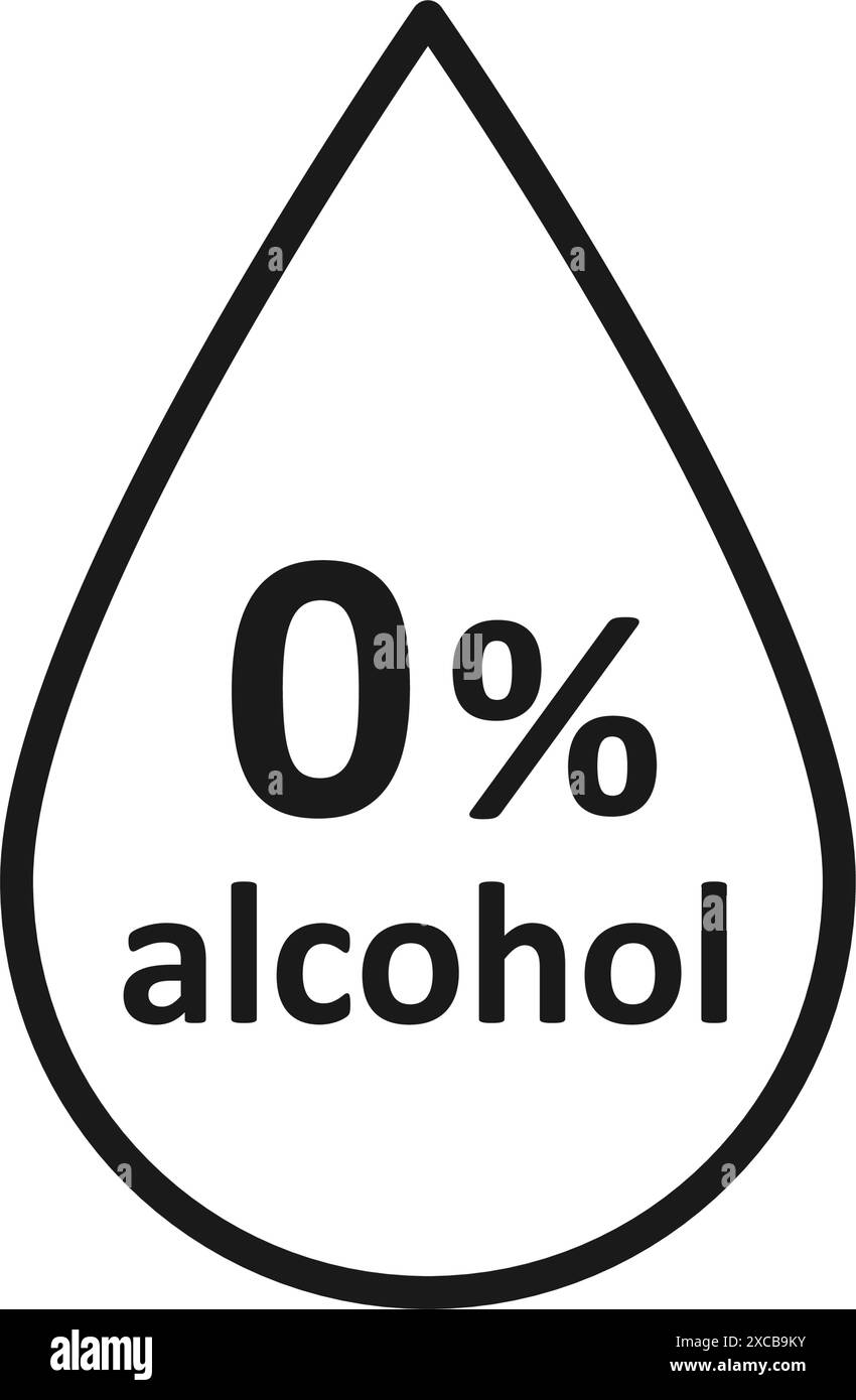 Alcohol free icon. Don't contain alcohol symbol. Zero percent tag. Drop ...