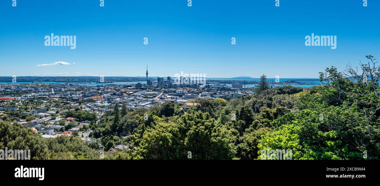 A panoramic image of central Auckland City, Auckland Harbour and the ...