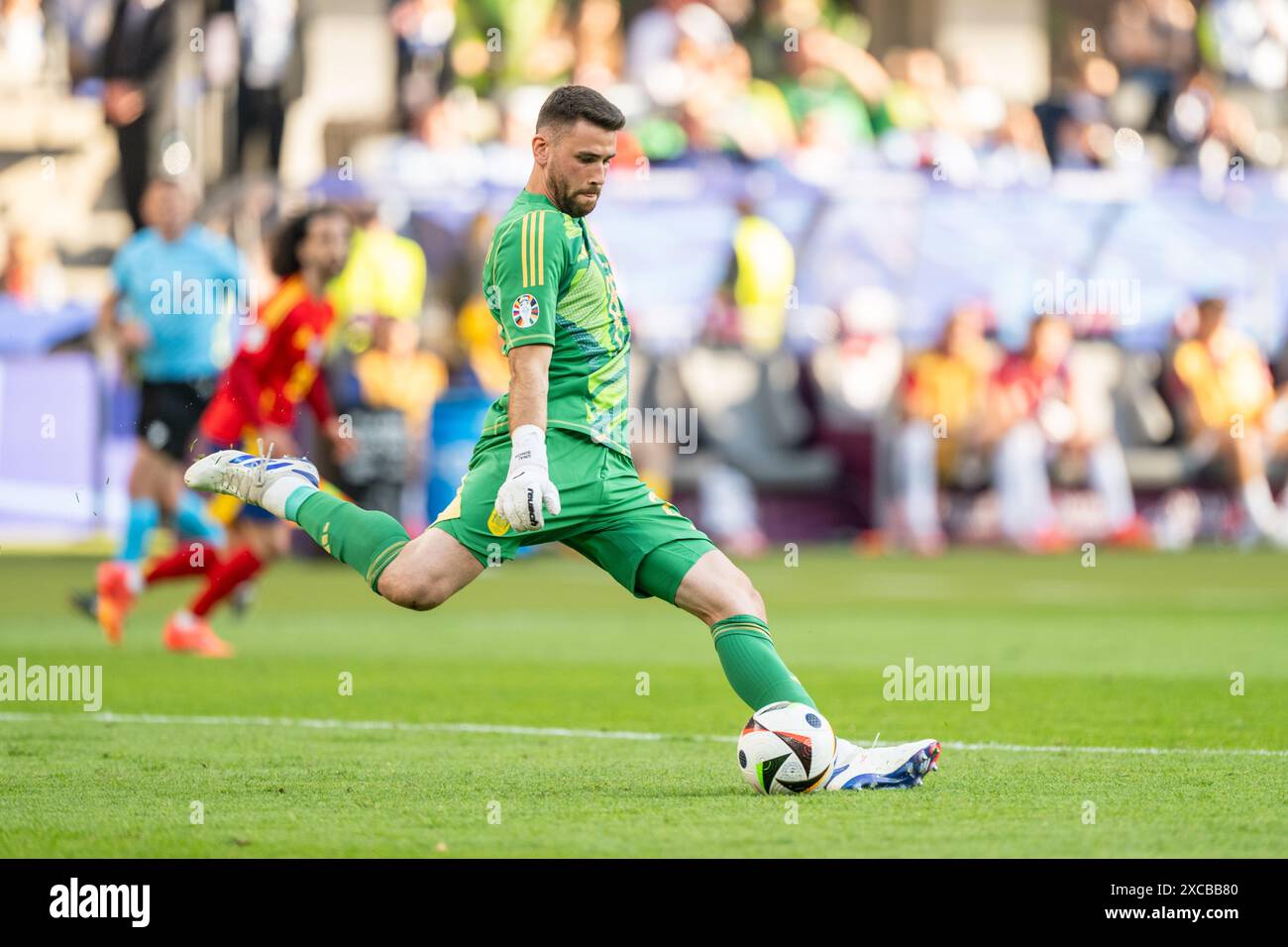 Berlin, Germany. 15th June, 2024. Goalkeeper Unai Simon of Spain seen ...