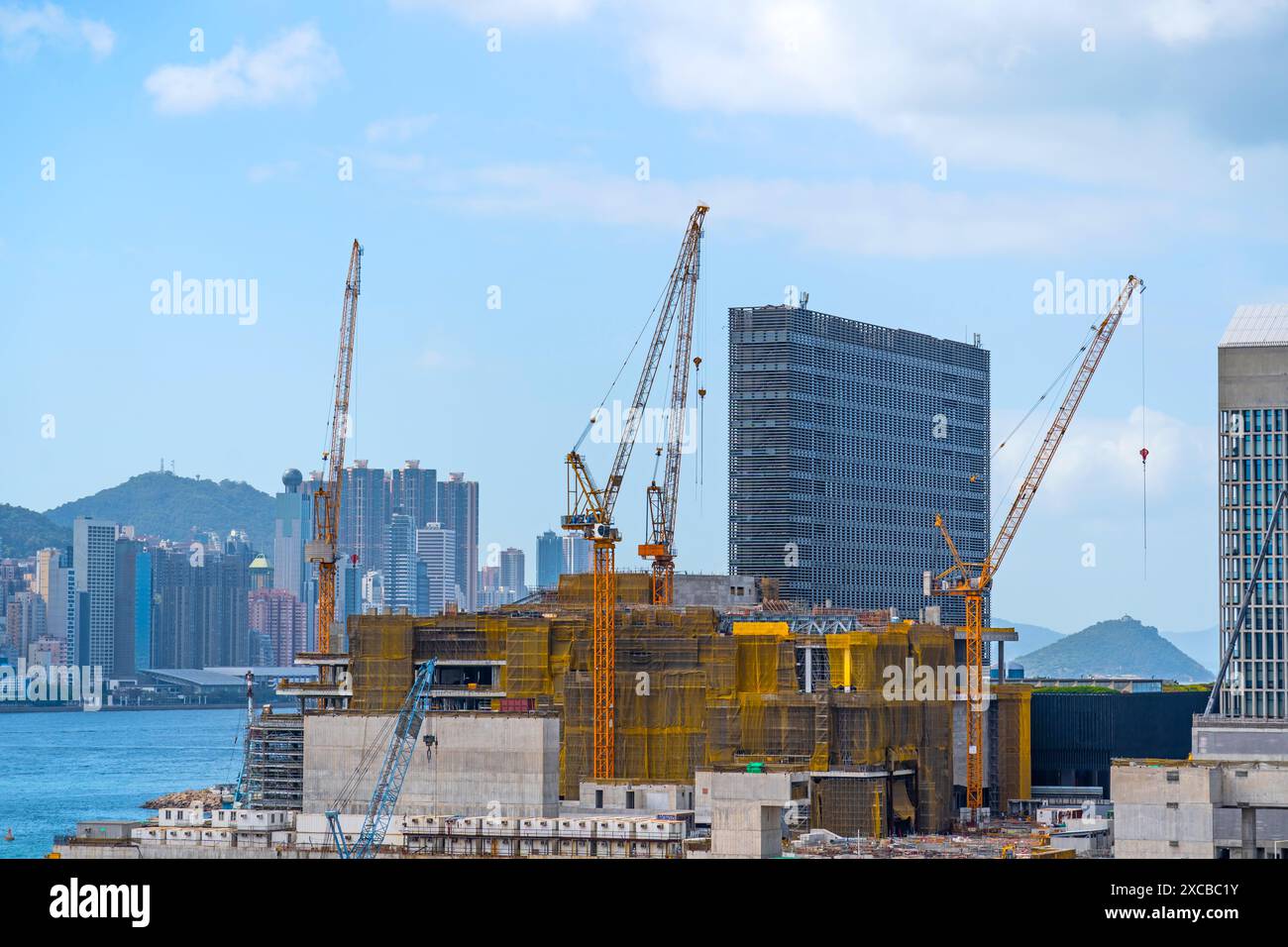 Construction building shore. Pile driving in foundation pit for ...
