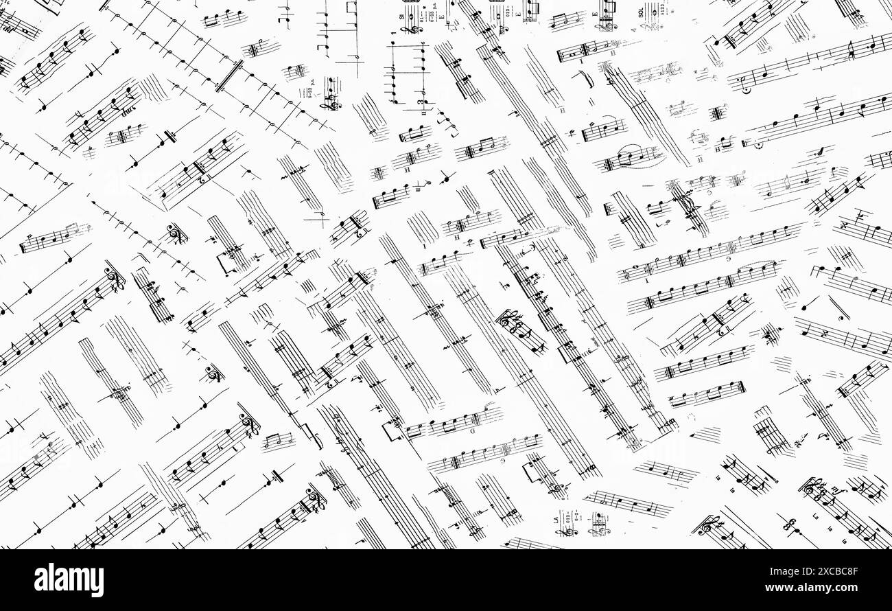 a background of confused and mixed musical notes without order Stock ...