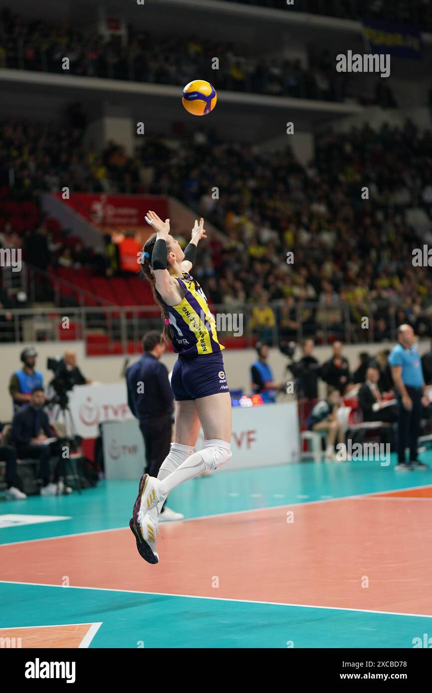 ISTANBUL, TURKIYE - FEBRUARY 04, 2024: Eda Erdem Dundar serves during ...