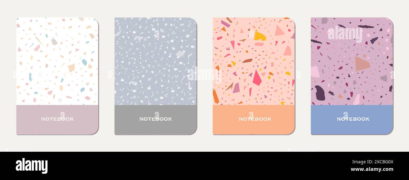 School diary cover design. Terrazzo abstract background made of natural ...