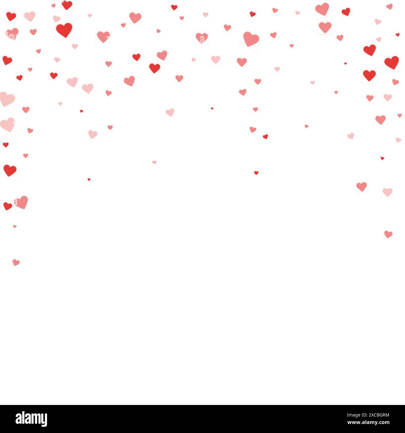 Falling hearts valentine card template. Red hearts scattered on white ...