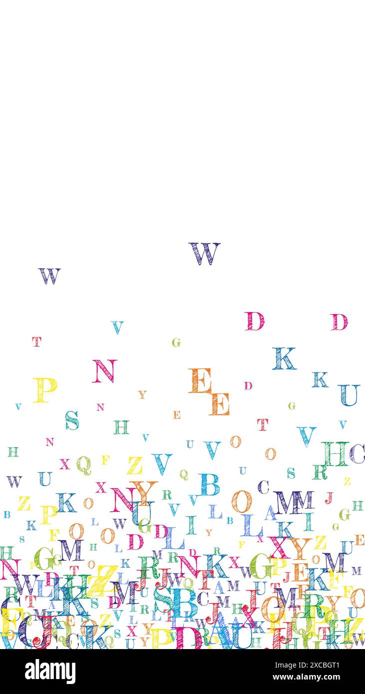 Falling letters of English language. Colorful childish flying ...