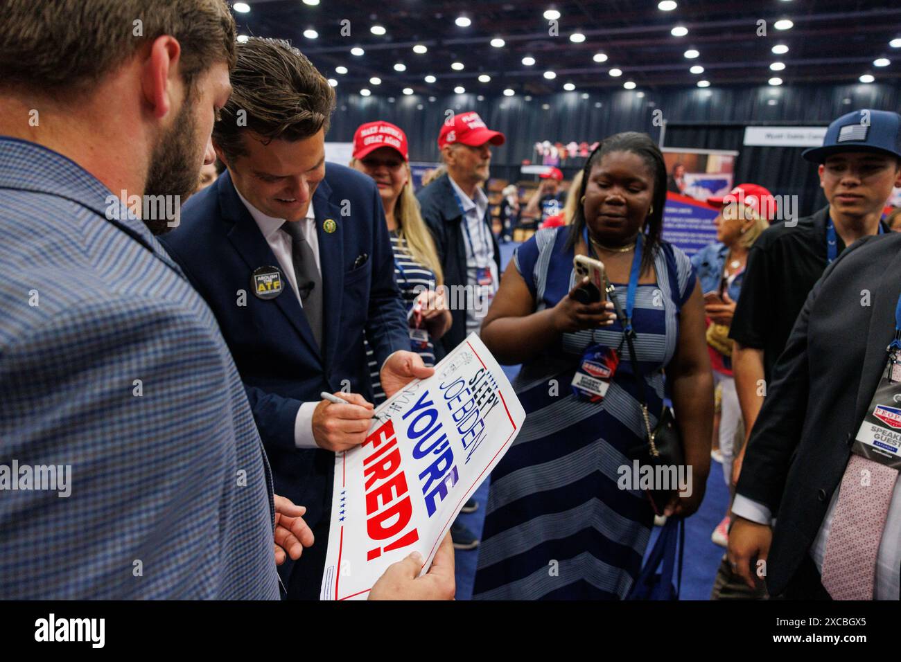 U.S. Rep. Matt Gaetz (R-Fla.) mingles with audience members at a ...
