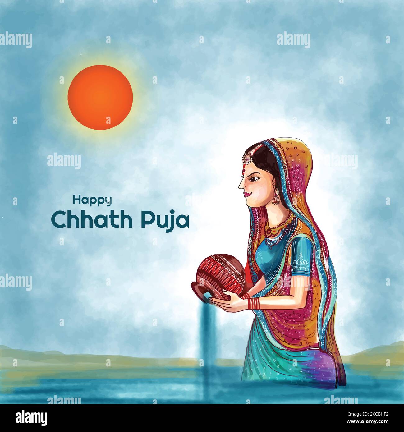 Happy chhath puja holiday background for sun festival of india Stock ...