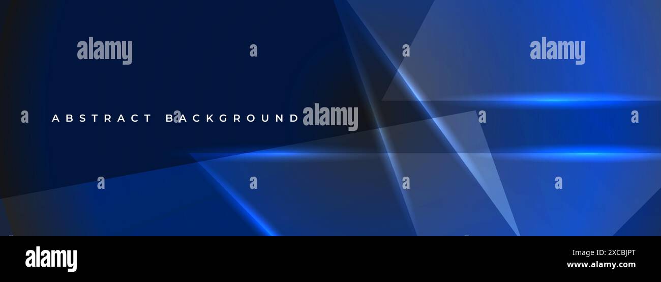 Dark blue wide abstract horizontal technology banner with blue neon ...