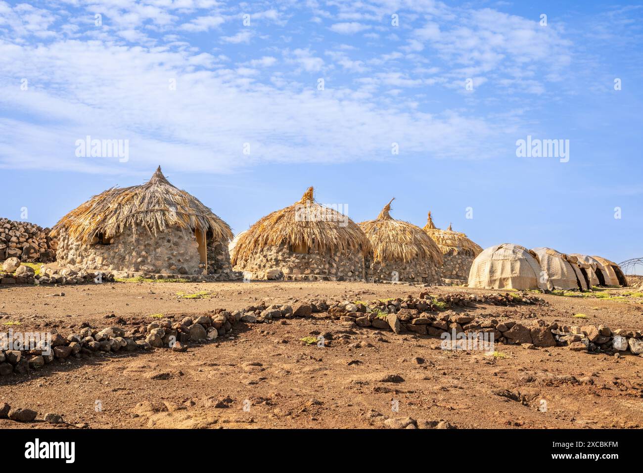 Traditional nomad style camping houses and tents at lake Abbe, Dikhil ...