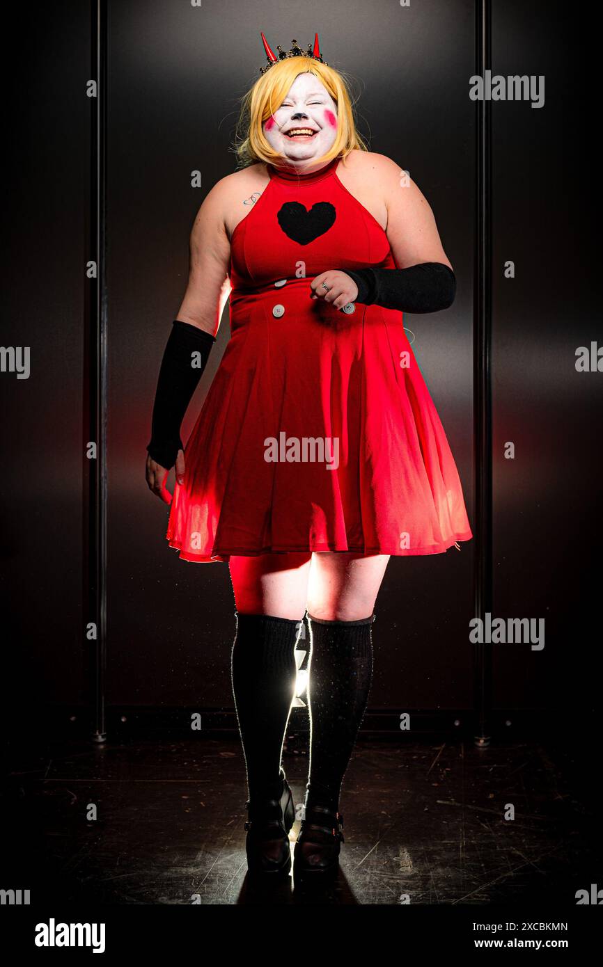 Cosplayer, Elf Ash is Charlie Dazzle from tv series Hazbin Hotel, at ...