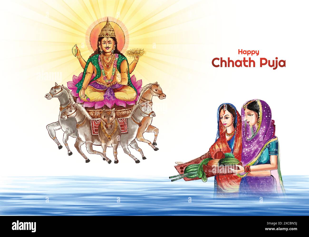 Happy chhath pooja on lady offering to sun god in traditional festival ...