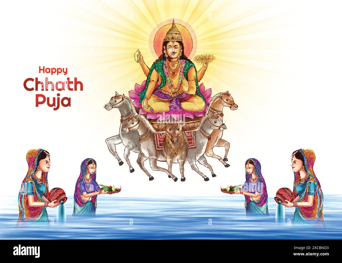 Happy chhath pooja on lady offering to sun god in traditional festival ...